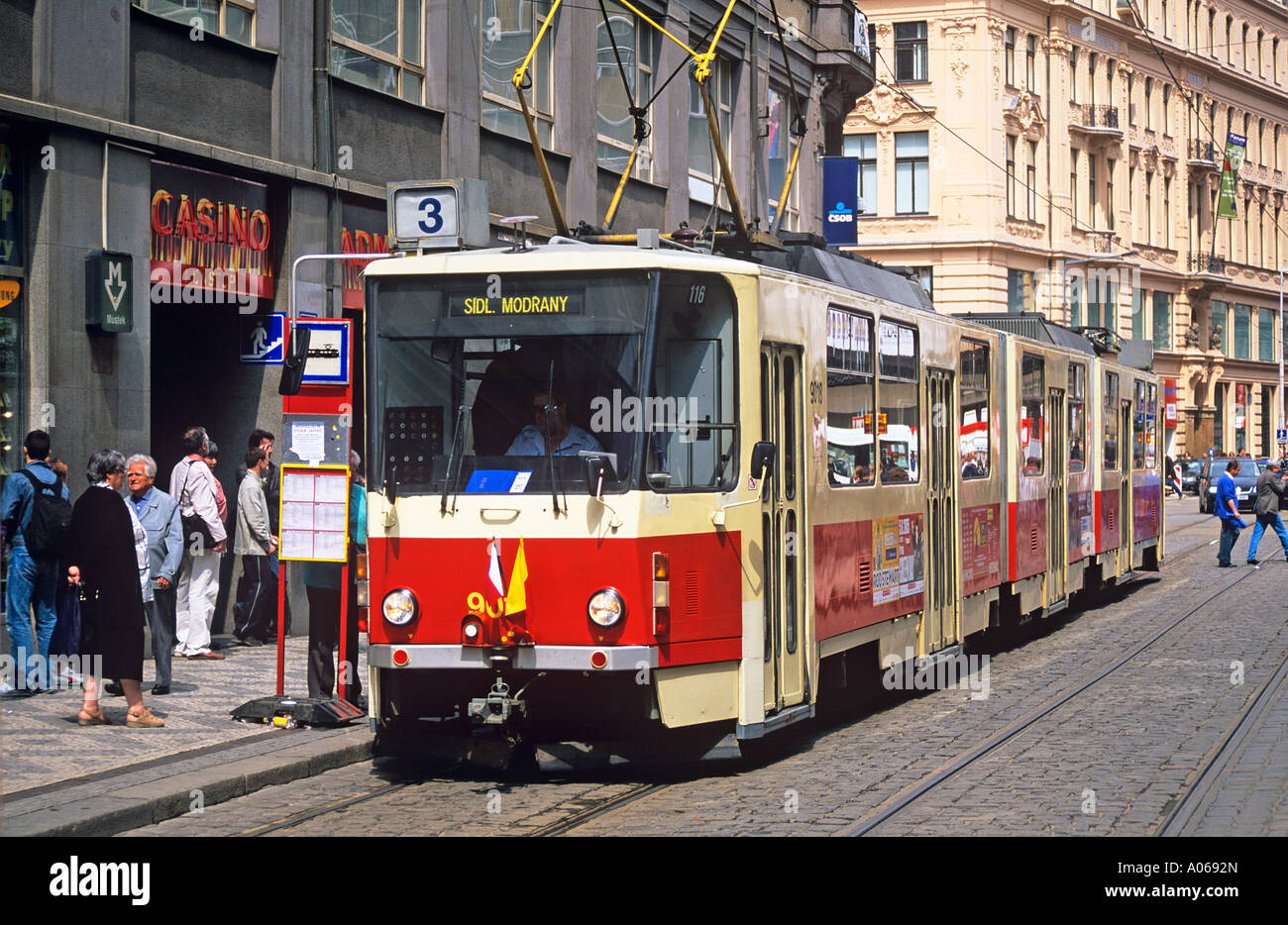 Trams on Vodickova in the Nove Mesto or New Town of Prague Stock Photo ...