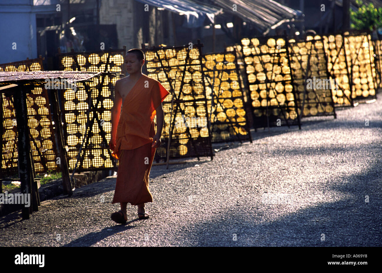 Racks of rice cookies drying in the sun. Luang Prabang, Laos Stock ...