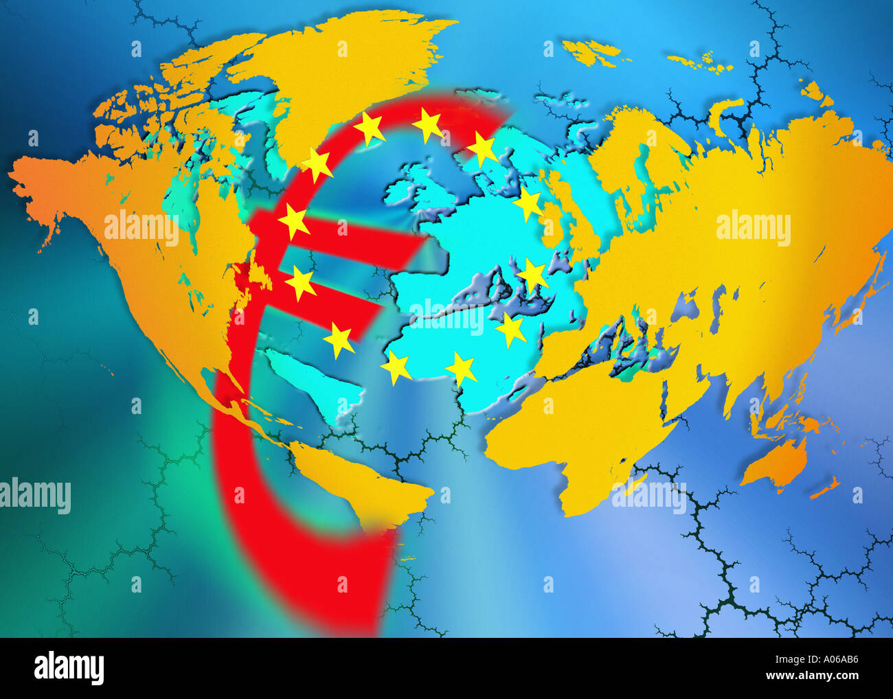 Map of world highlighting Europe, the EEC and the Euro Stock Photo - Alamy