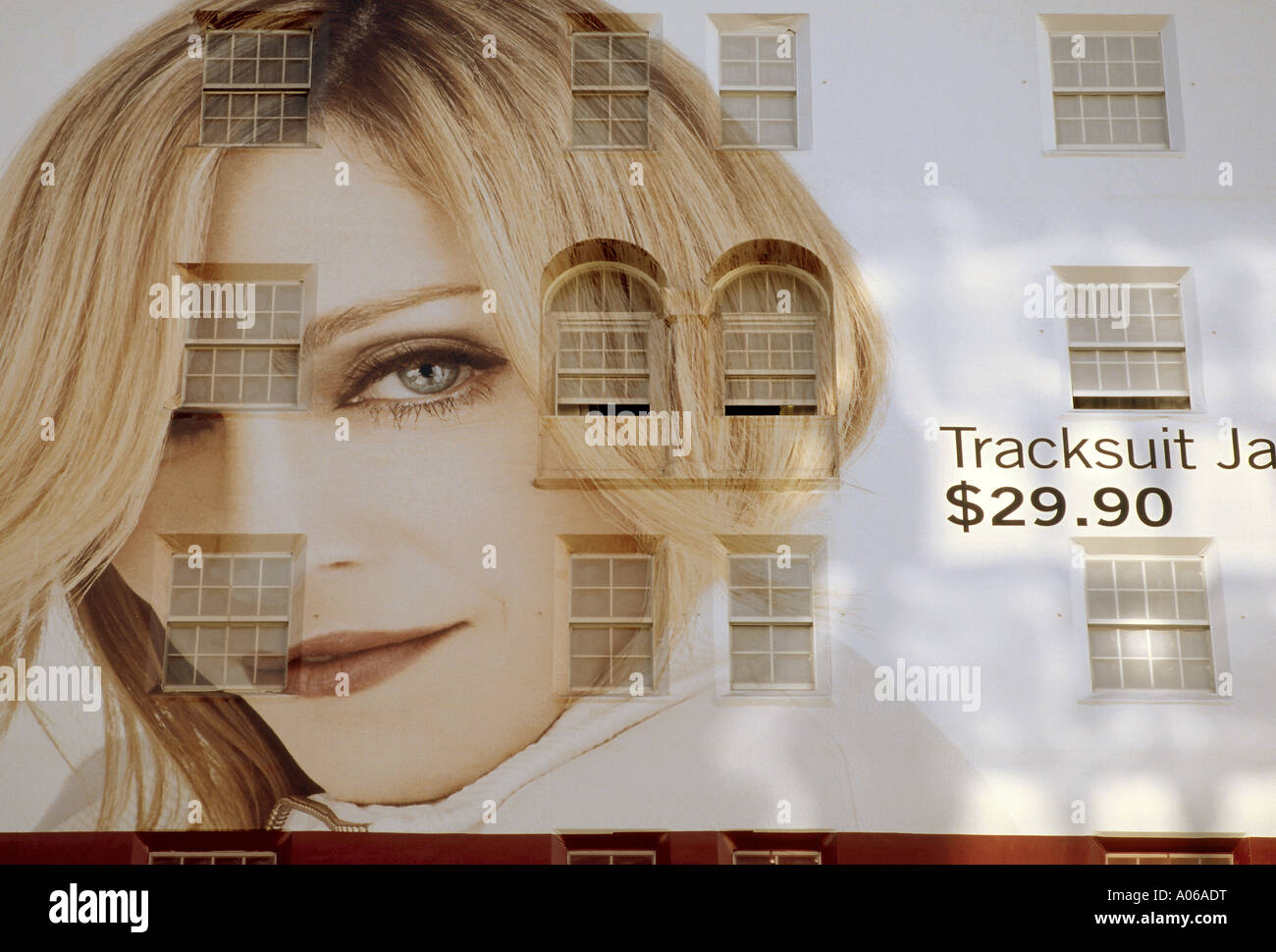 Promotional mural featuring famous pop singer Madonna announcing store ...