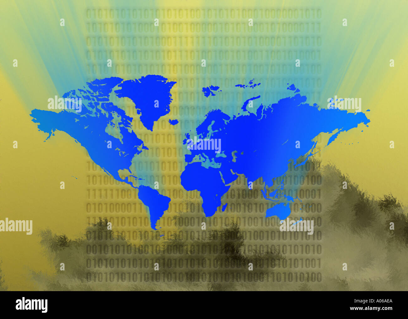 Map of the world with Binary Numbers Stock Photo - Alamy
