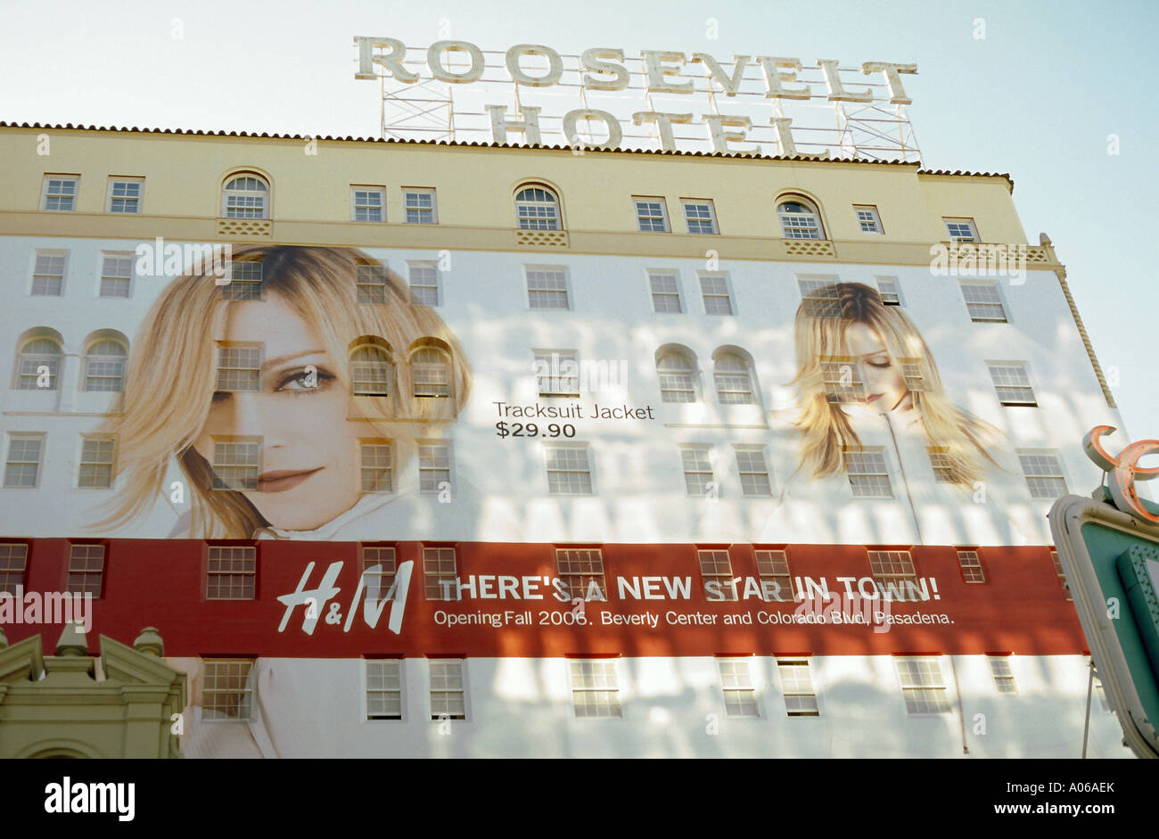 Promotional mural featuring famous pop singer Madonna announcing store ...