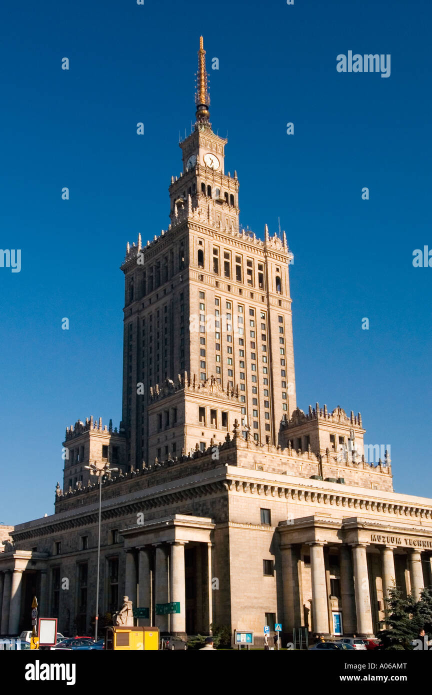 Soviet style Palace of Culture and Science skyscraper against a clear ...