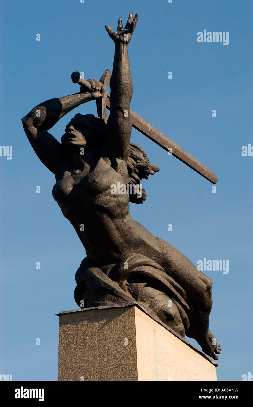 Nike with sword statue with blue sky background Warsaw Poland Stock ...