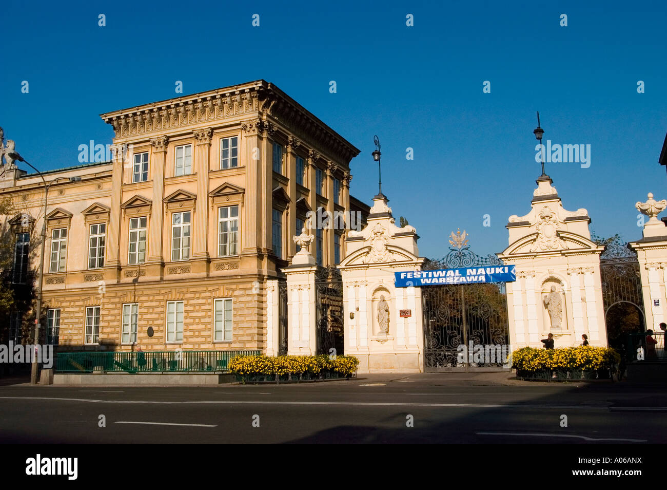Entrance gate to Warsaw University, statues of Urania symbol of ...