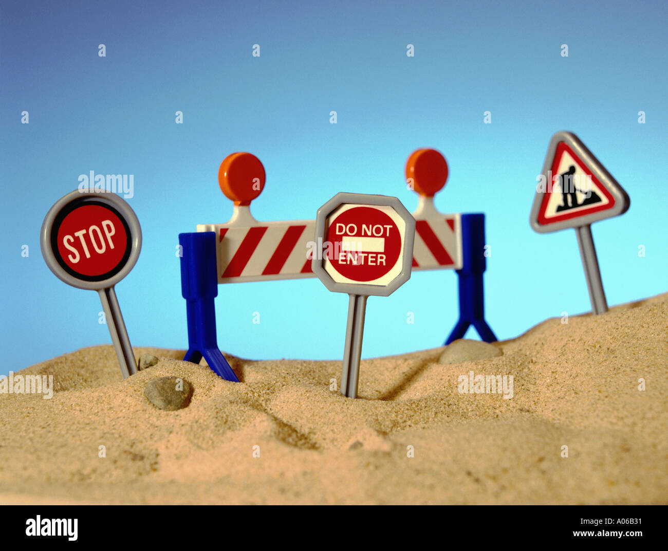 road signs construction site Stock Photo - Alamy