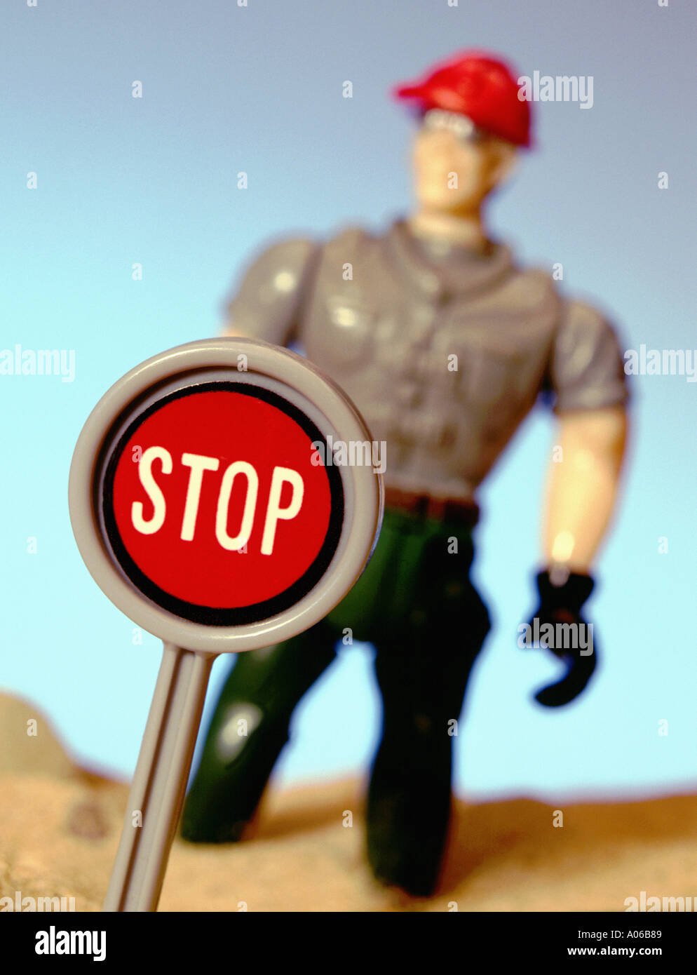 Construction worker with stop sign Stock Photo - Alamy