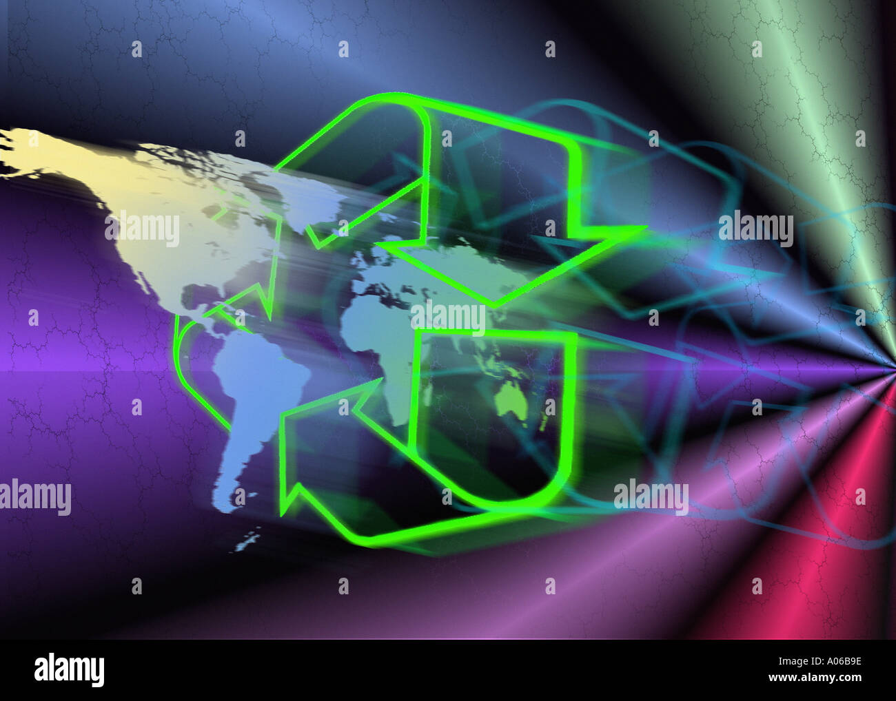 re cycle symbol and world map Stock Photo - Alamy