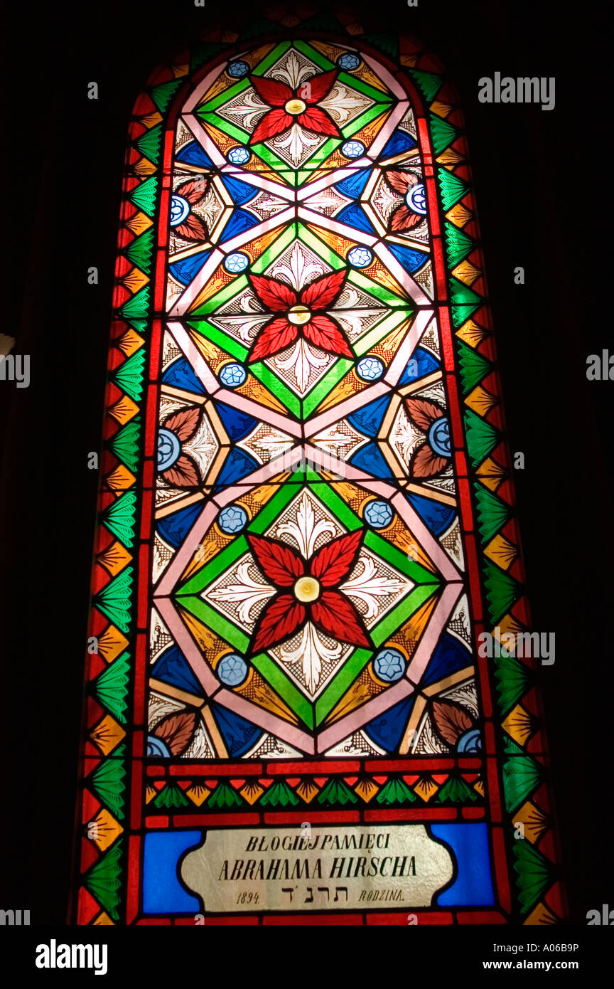 Stained glass Menorah of Jewish Temple or Tempel Synagogue in Kazimierz ...