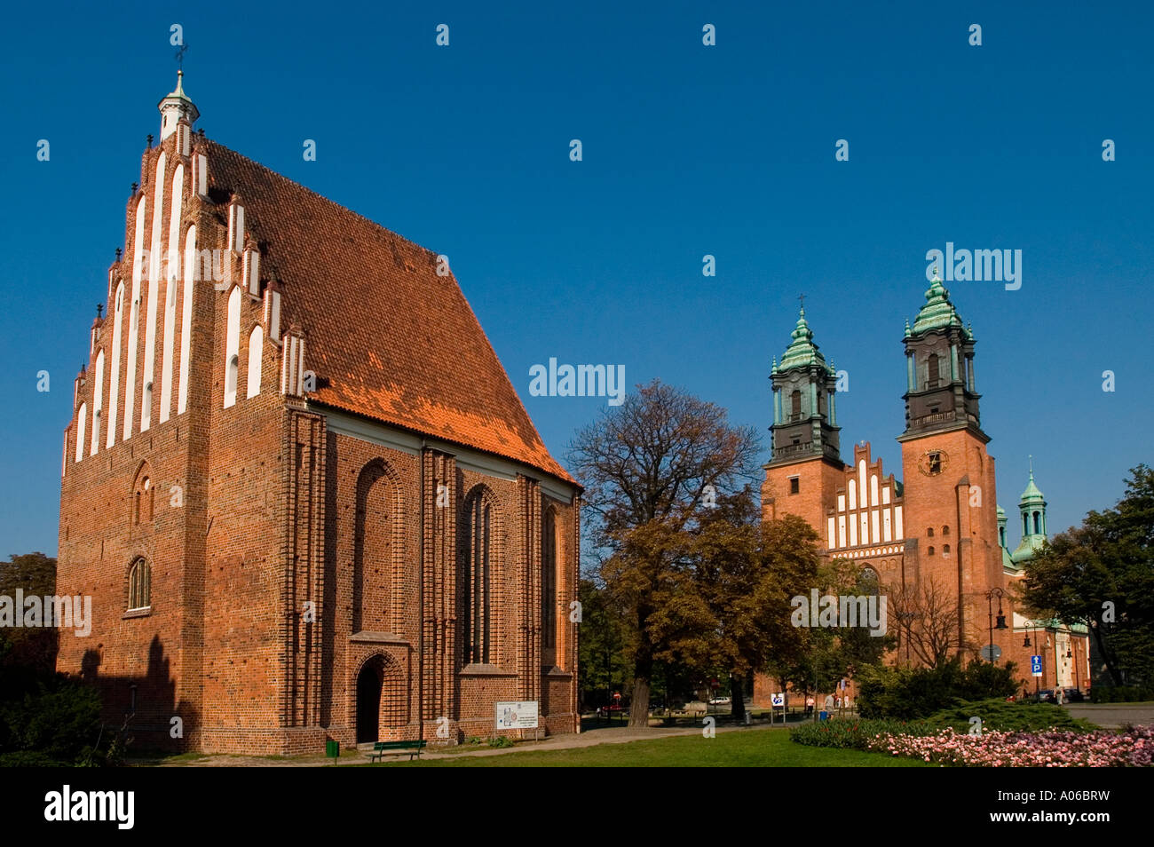 Gothic church of the Virgin Mary and Cathedral Dome with blue sky ...