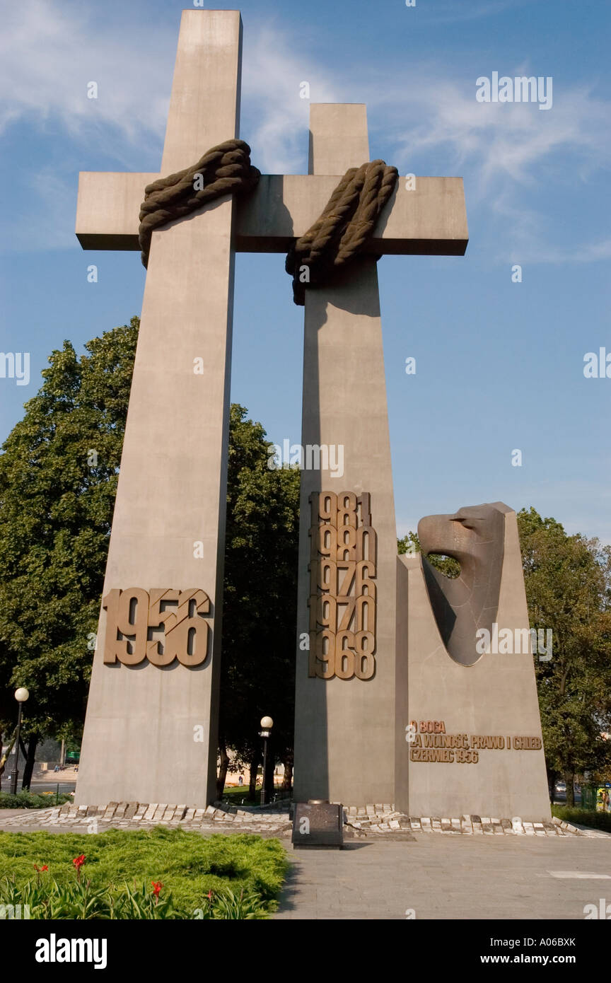 Two Poznan crosses monument symbol of Poznan Guerilla in 1956 against ...