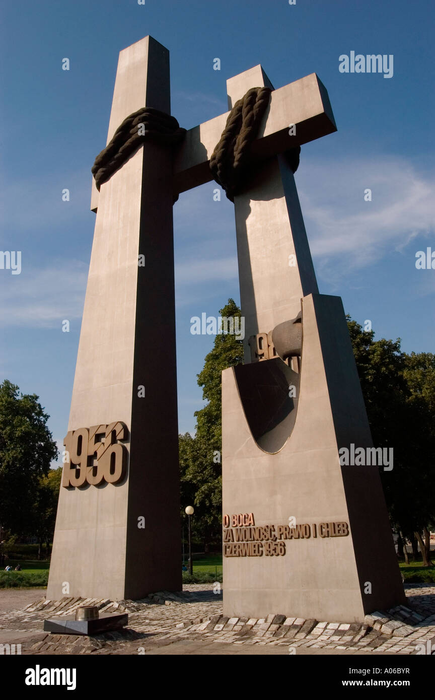 Two Poznan crosses monument symbol of Poznan Guerilla in 1956 against ...