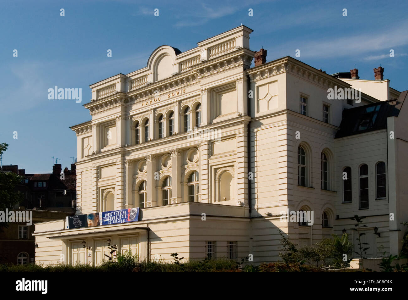 The historic white building of the Polish Theatre in Poznan, Poland ...