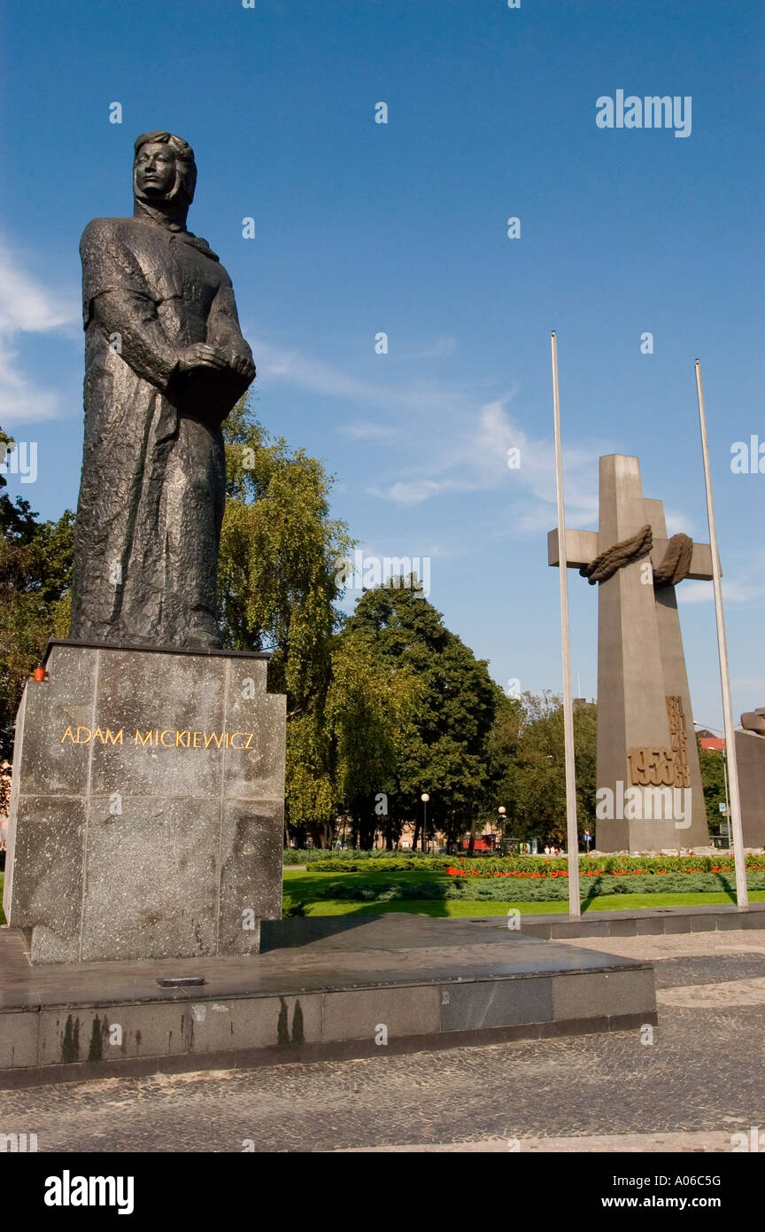 Adam Mickiewicz and Two Poznan crosses monument in Poznan, Poland ...