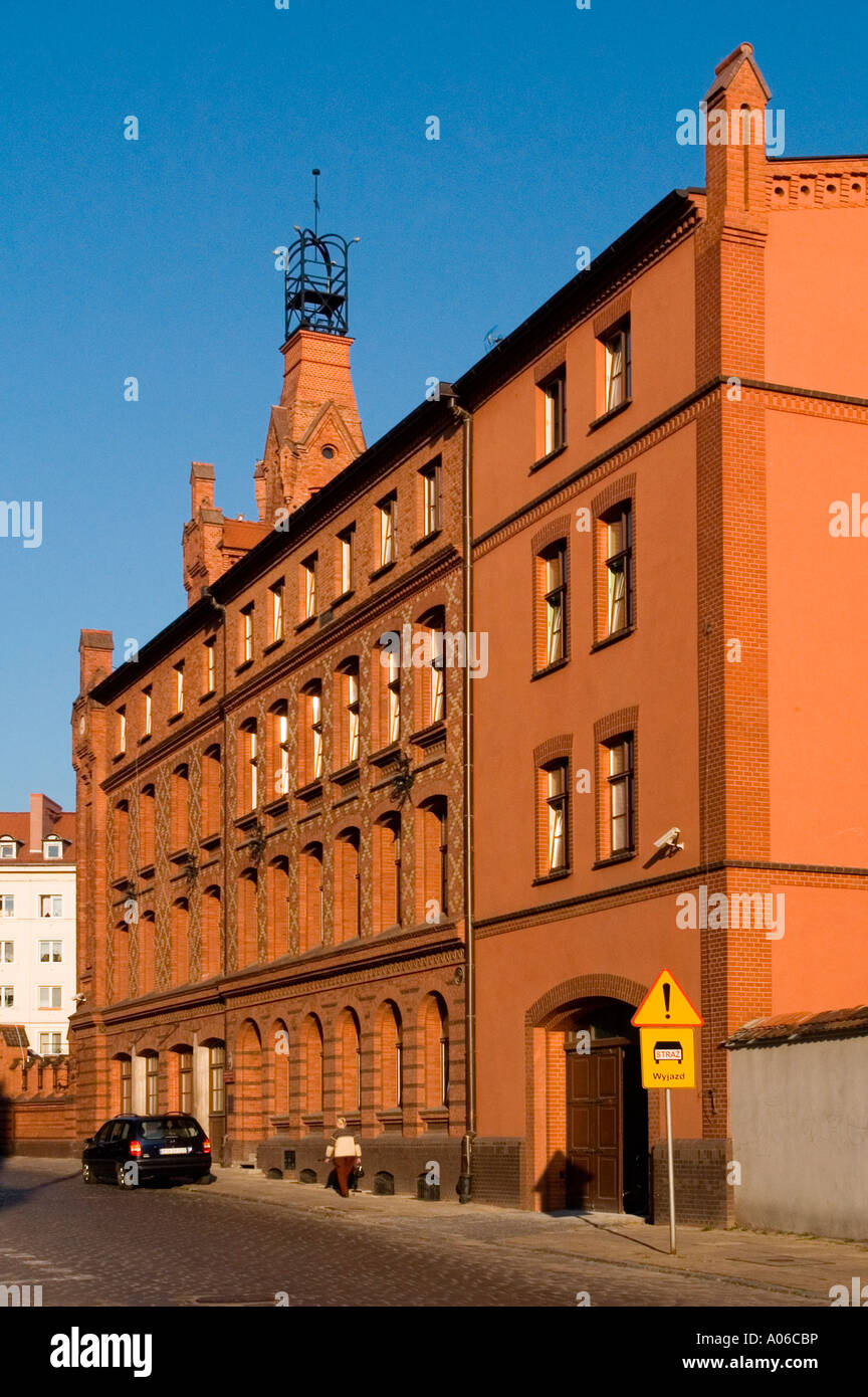 Historic red brick Fire Brigade building on Poznan Old Town Poland ...
