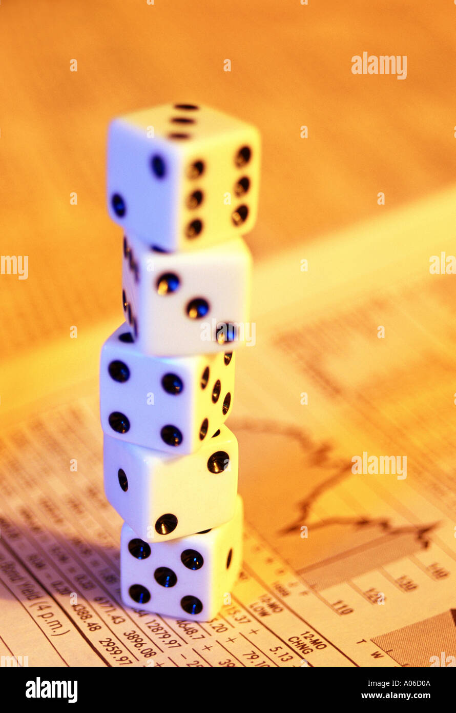 Dice stacked on financial section of newspaper chart investment Stock ...