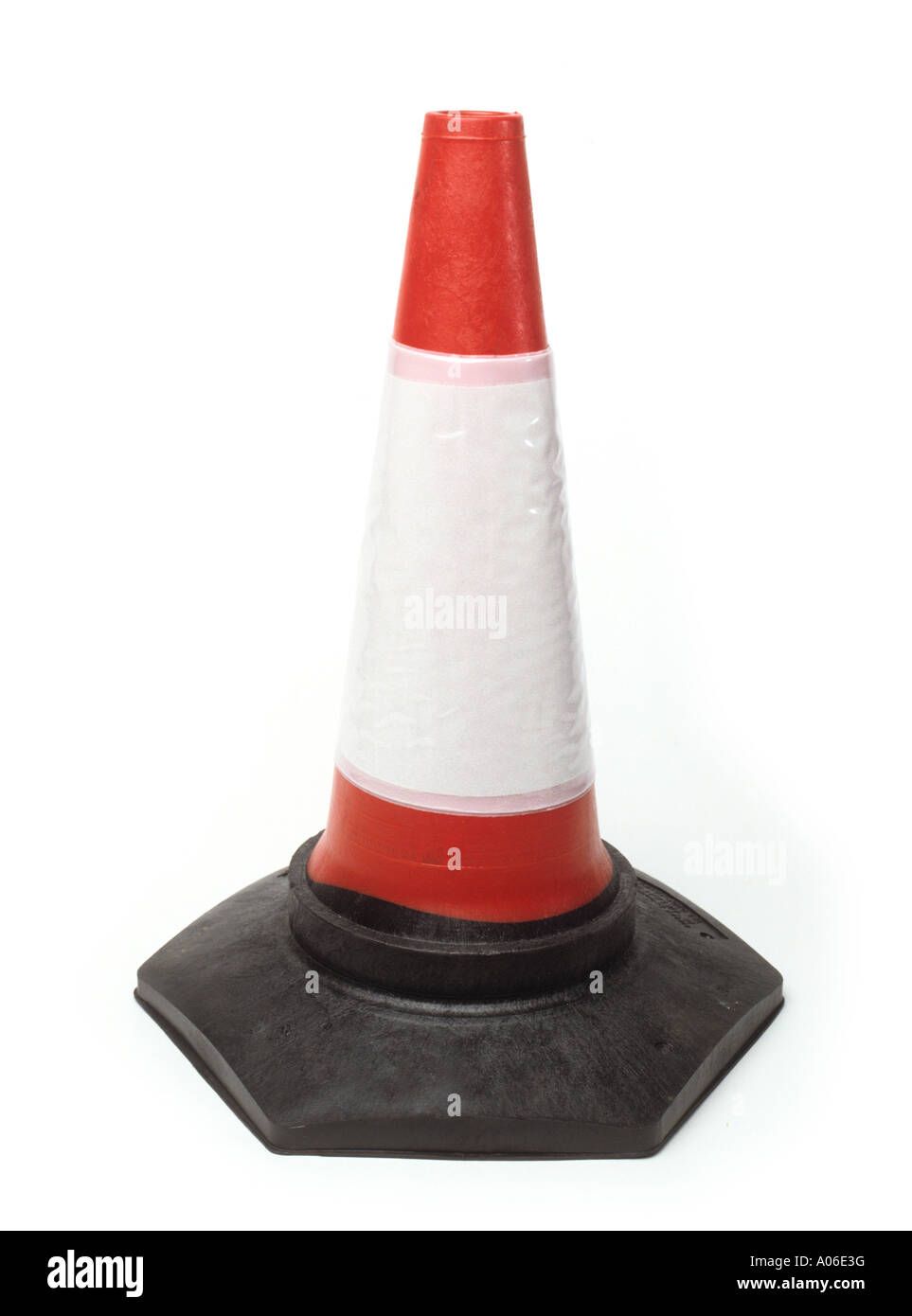 Driving plastic traffic road cone white background Stock Photo - Alamy