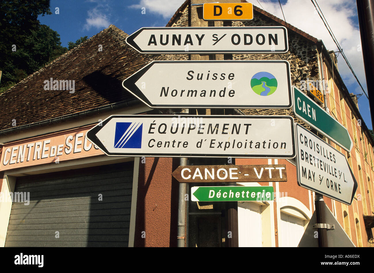 Detail of Suisse Normande road signs in Normandy Stock Photo - Alamy