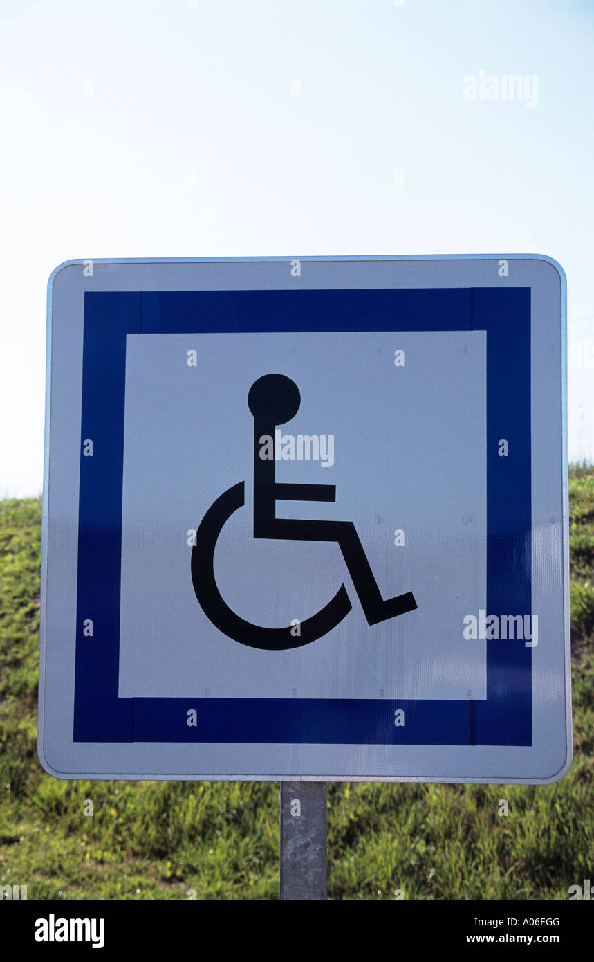 Detail of a Handicap Wheelchair access sign in Normandy Stock Photo - Alamy