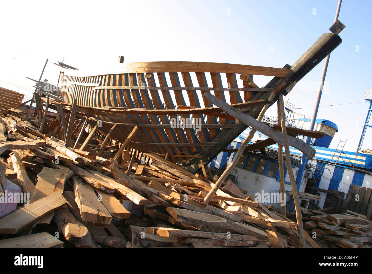 Morocco Essaouira harbour fishing boat being built Stock Photo - Alamy