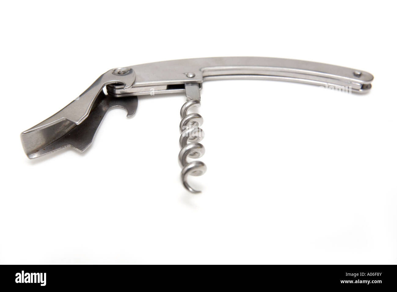 Stainless steel corkscrew isolated on a white studio background Stock ...