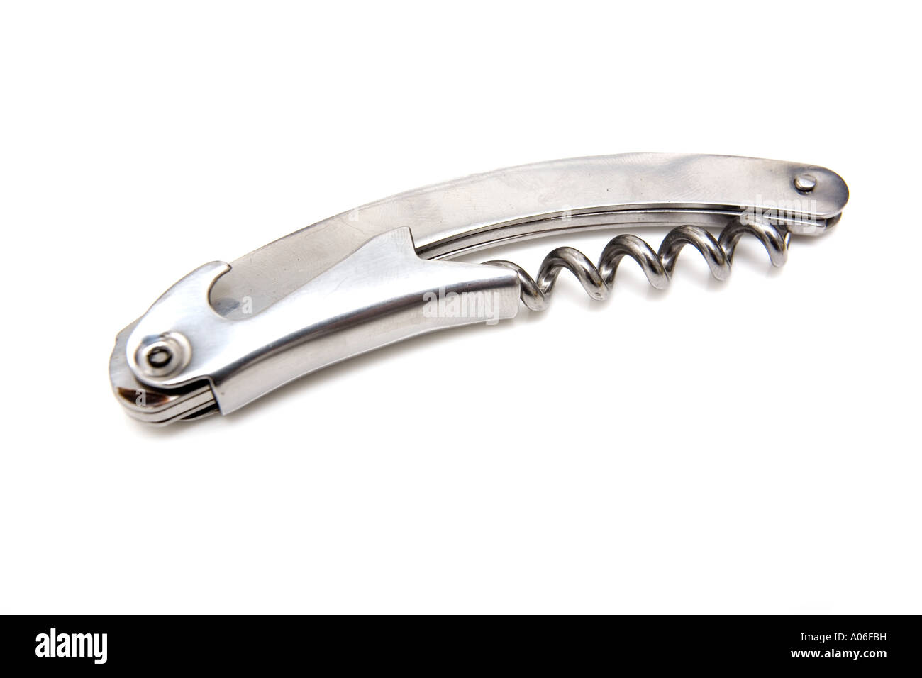 Stainless steel corkscrew isolated on a white studio background Stock ...