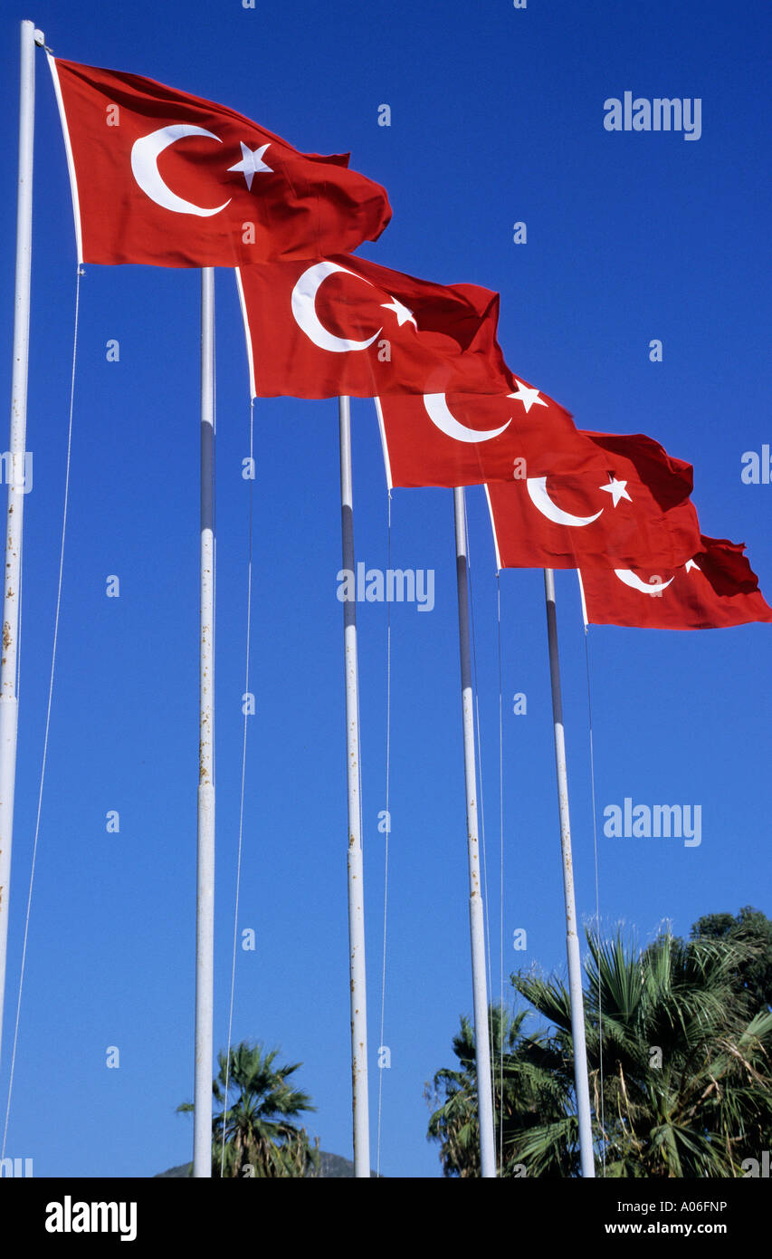 Row of Turkish flags flying in Turkey Stock Photo - Alamy