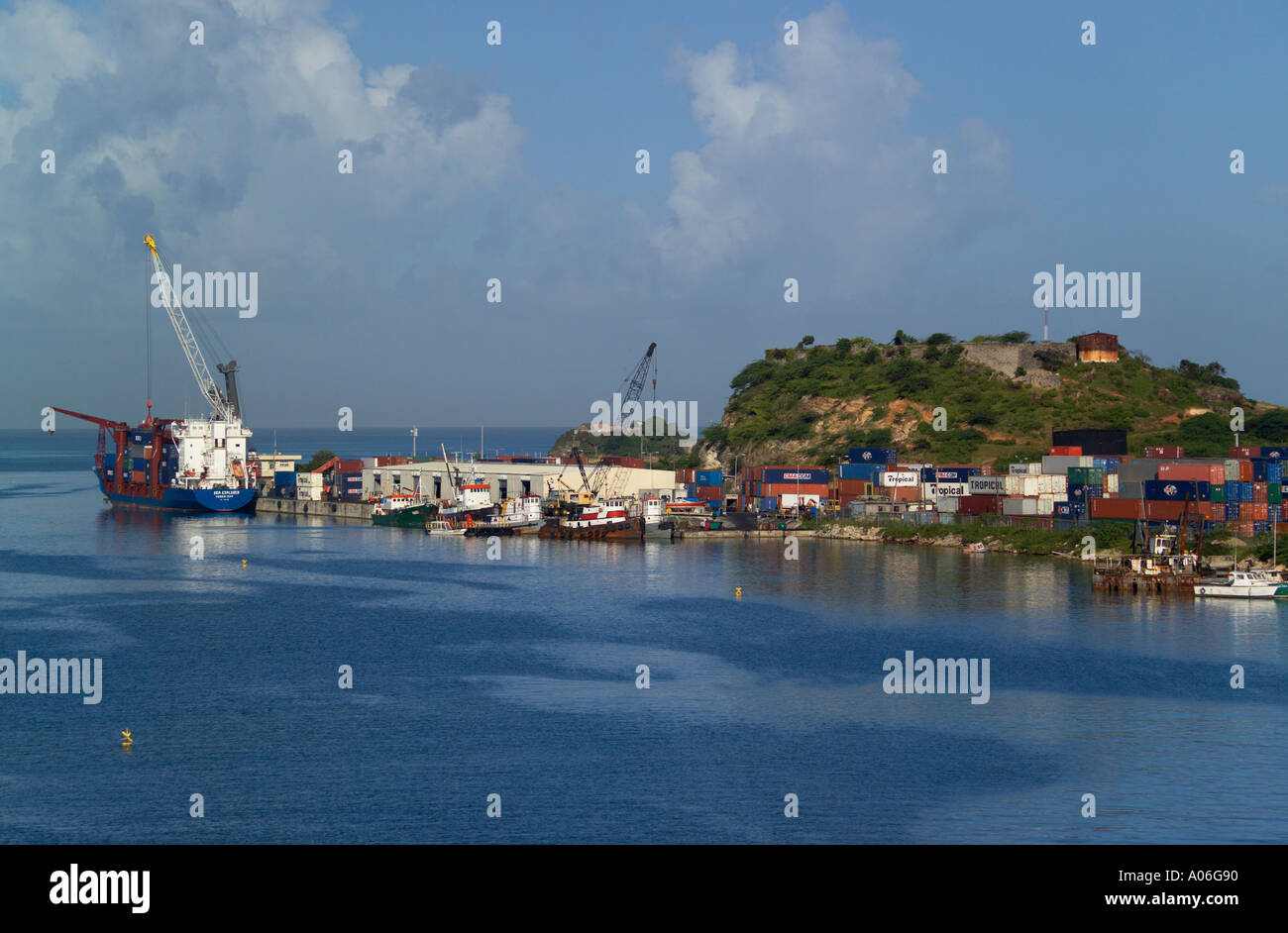 Container Ship and Terminal St Johns Antigua Caribbean Stock Photo - Alamy