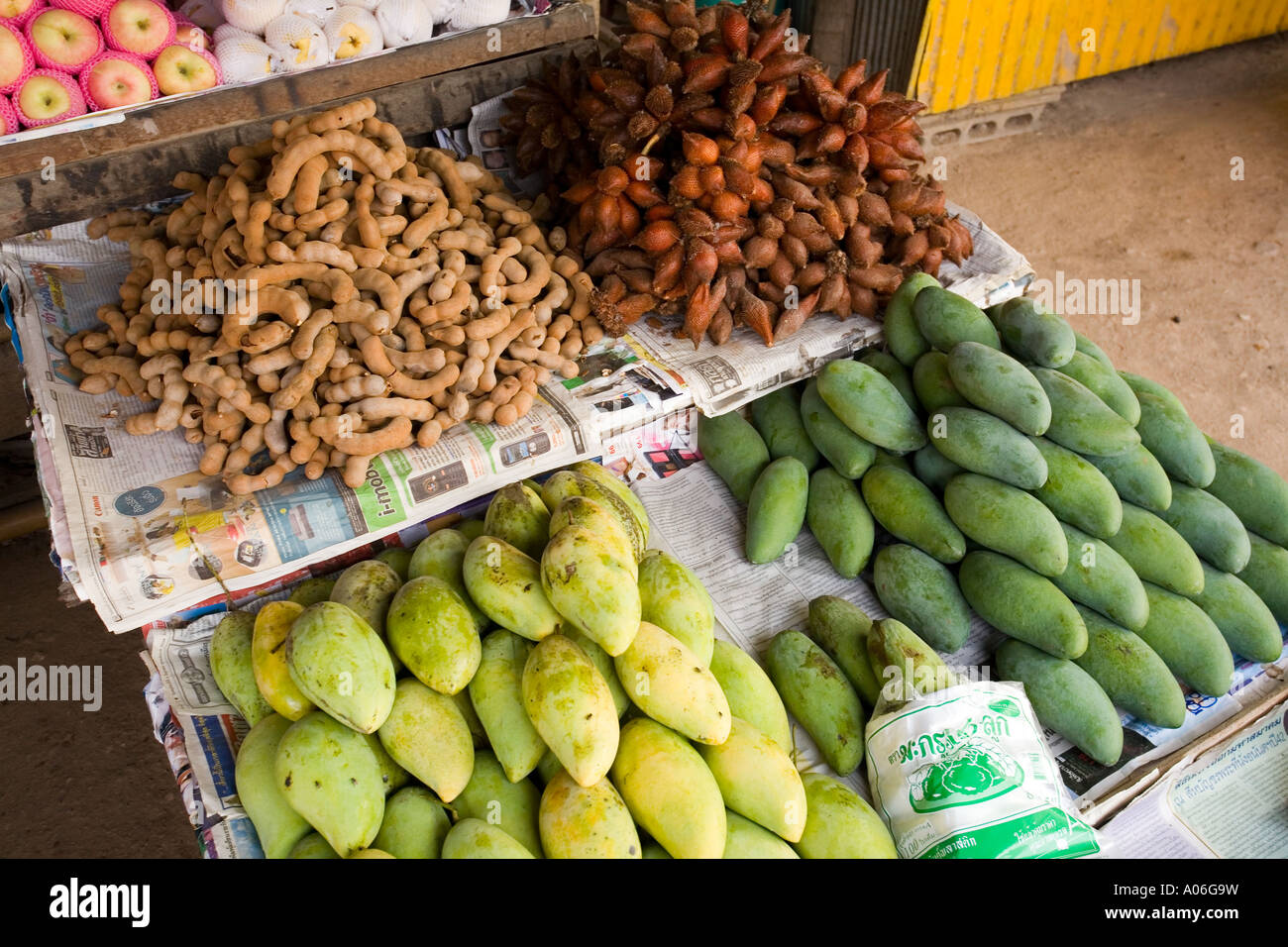 Mango's on sale at a market stall selling various fruits, Chaweng, Ko ...