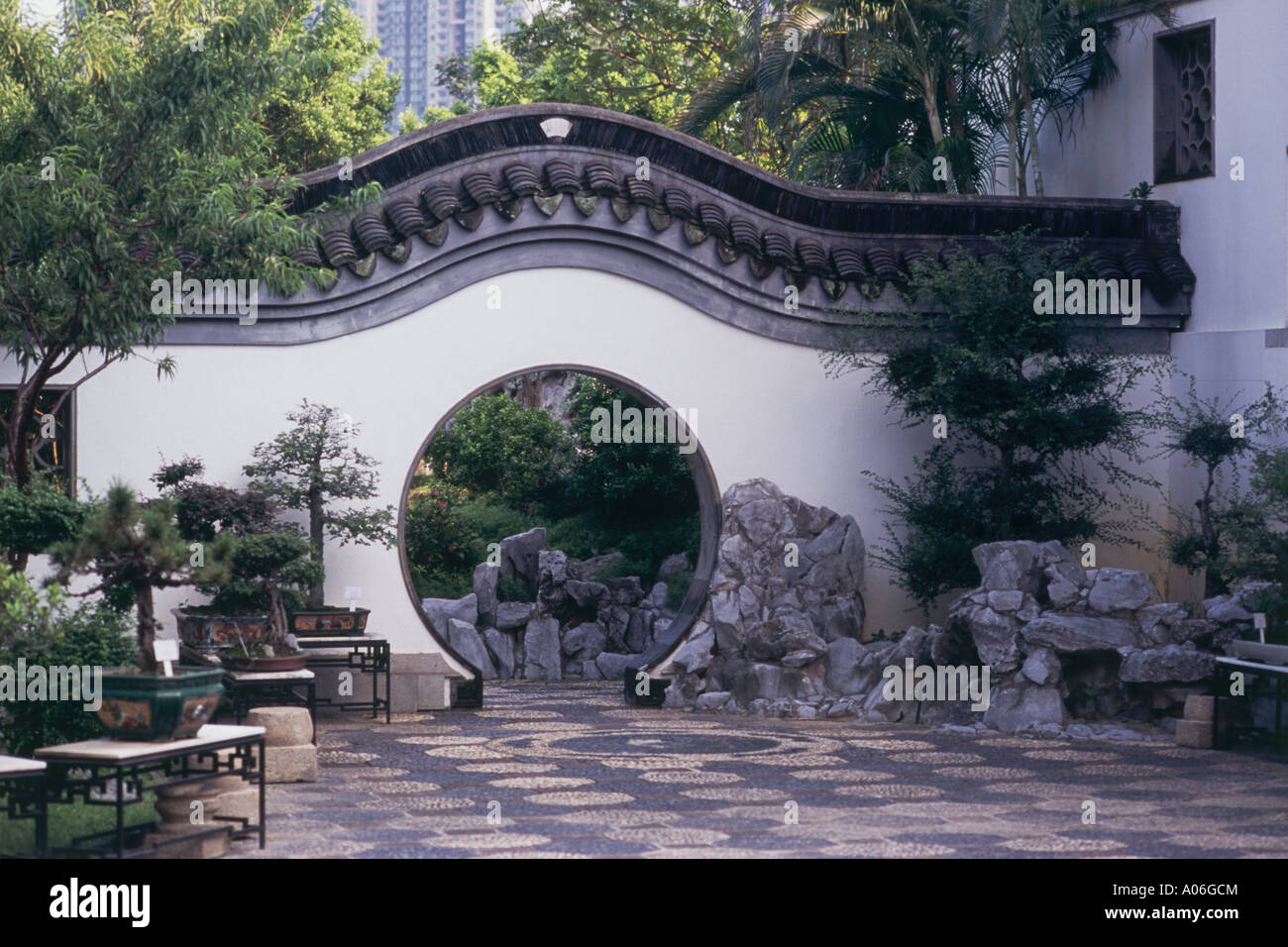 The circular Moon Gate in Kowloon Walled City Park in Hong Kong Stock ...