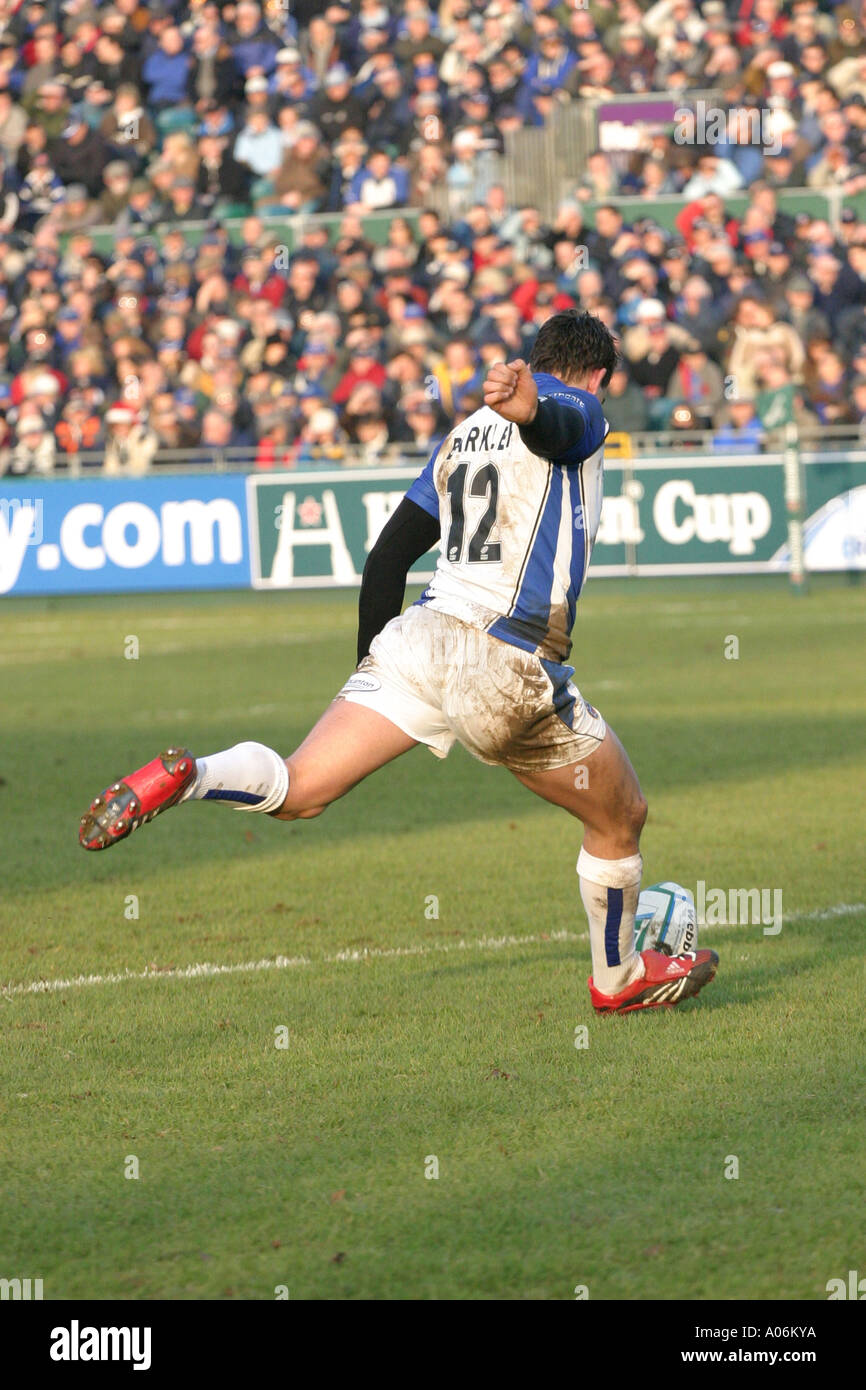 Bath and England Rugby player Olly Barkley kicking a penalty at The Rec ...