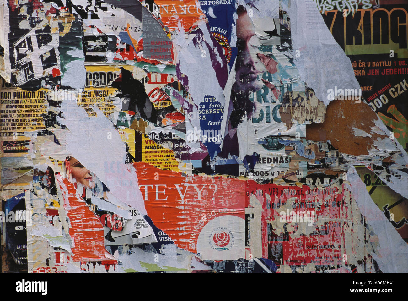 Detail of Ripped poster display Prague Stock Photo - Alamy