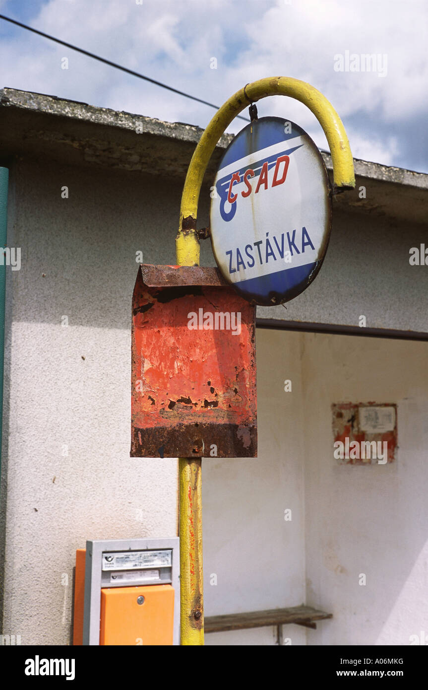Old fashioned bus stop sign hi-res stock photography and images - Alamy