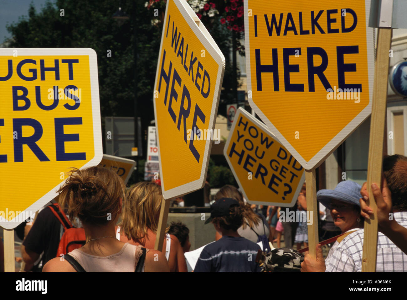 Campaigners promote clean transport on march New Malden Surrey Stock ...