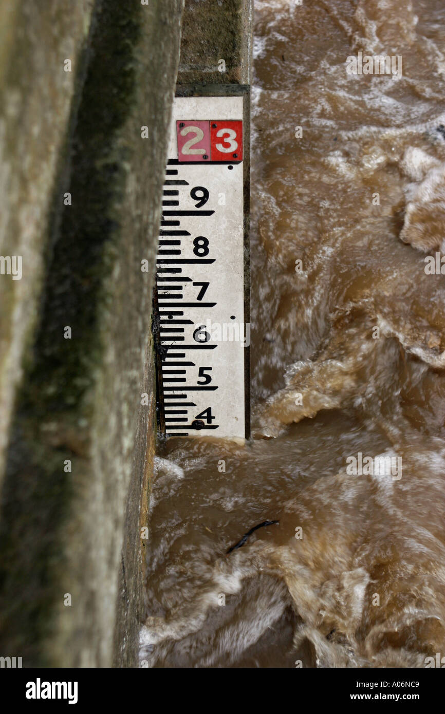 River Ure depth measure on a bridge at Ripon Stock Photo - Alamy