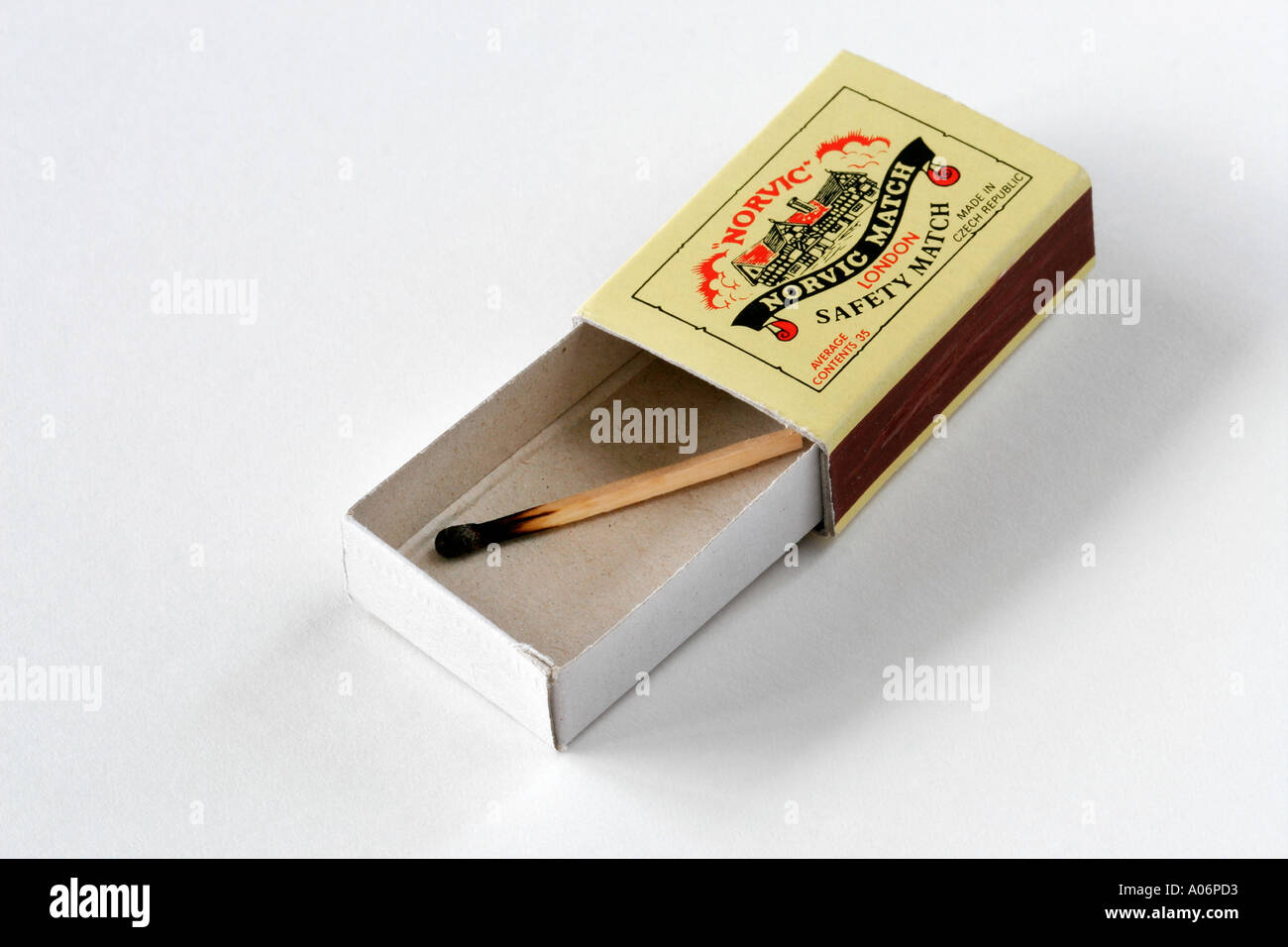 Matchbox containing a single used match Stock Photo - Alamy