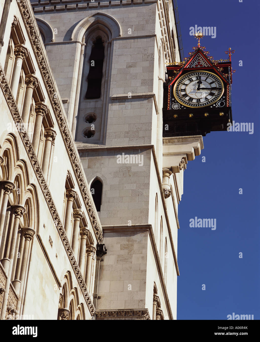 Clock on exterior of Royal Courts of Justice the Strand London Stock ...