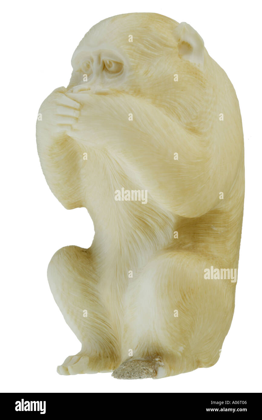 Japanese carved ivory monkey. Speak no evil Stock Photo - Alamy