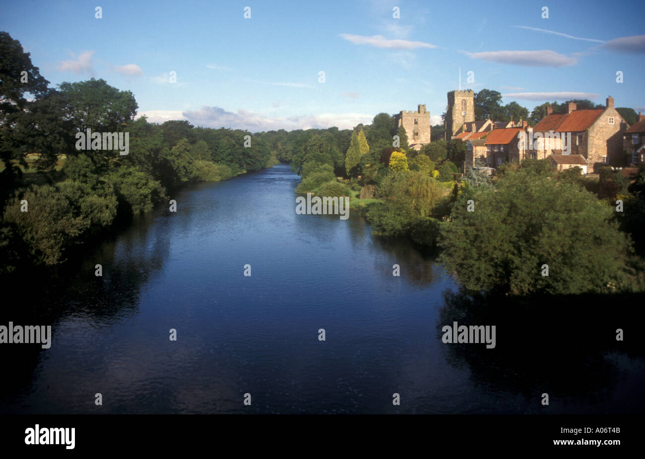 A view of West Tanfield village looking across the River Ure in North ...