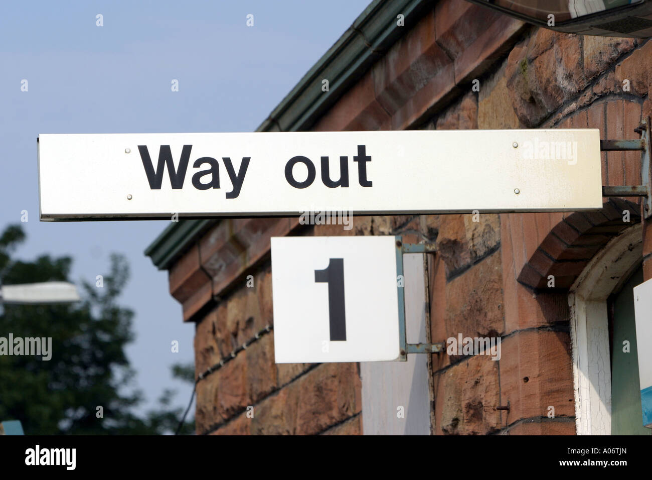 Way Out sign on railway station Stock Photo - Alamy