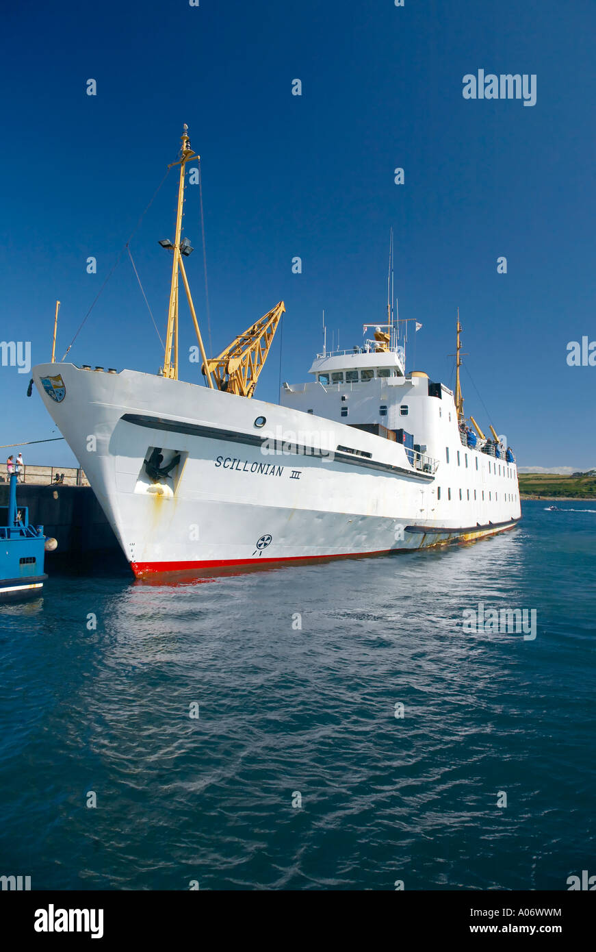 Scillonian 3 unloading cargo at St.Mary's quay Stock Photo - Alamy