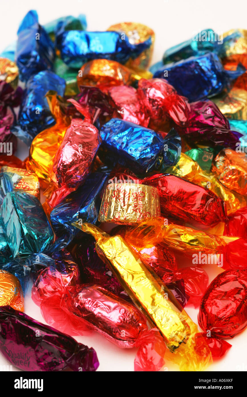 Closeup of seasonal festive colourful chocolates sweets candy with ...
