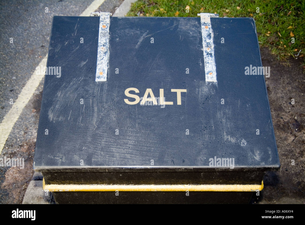 salt, bin, container, at, road, side, used, to melt, ice, on roads, ice ...
