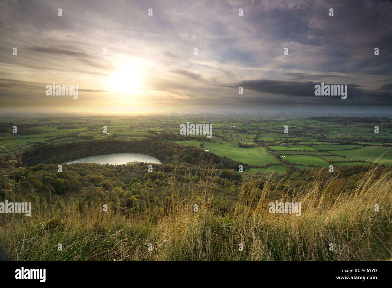 Lake Gormire and The Vale of York viewed from Whitestone Cliff North ...