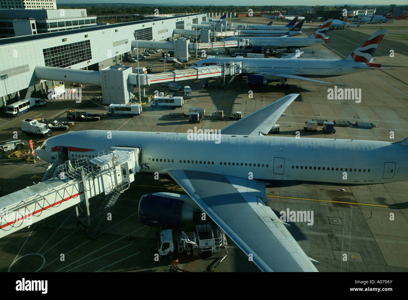 ba british airways planes at the gate at aircraft wing detail plus ...