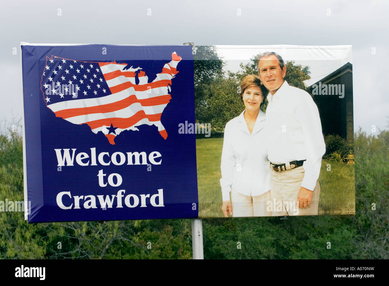 Bush Crawford Texas sign Stock Photo - Alamy
