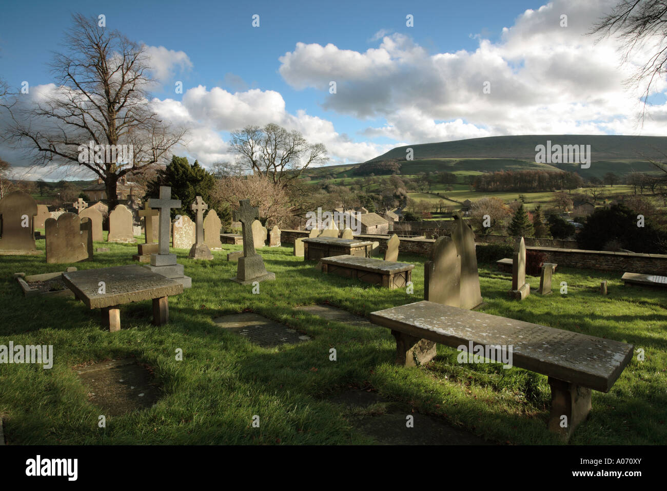 Downham, Lancashire, View to Pendle Hill, in Ribble valley, UK, Europe ...
