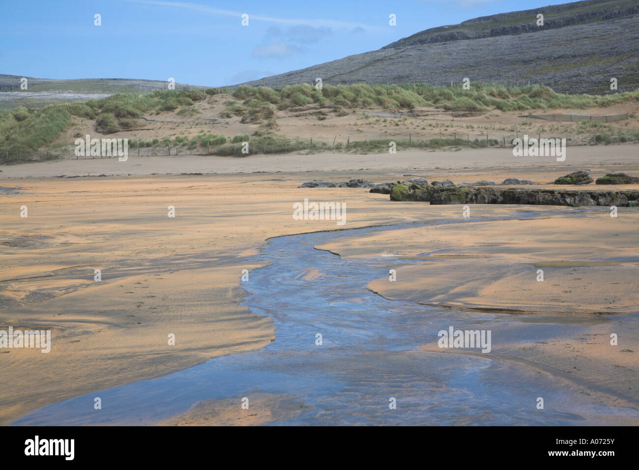 River running over sand Inter tidal zone Fanore beach County Clare ...
