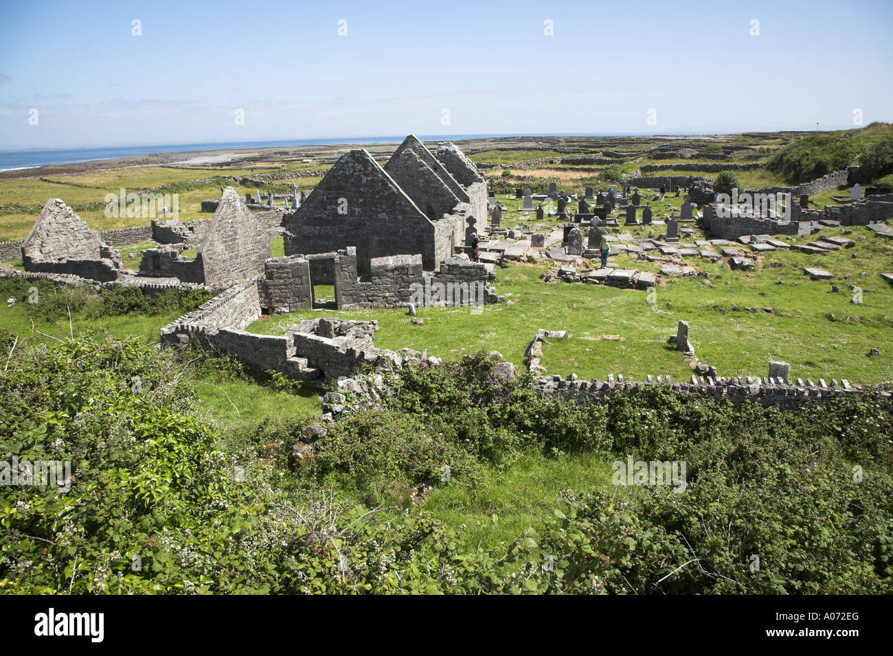 Ruined monastic church and graveyard, Inishmore, Aran Islands, Ireland ...
