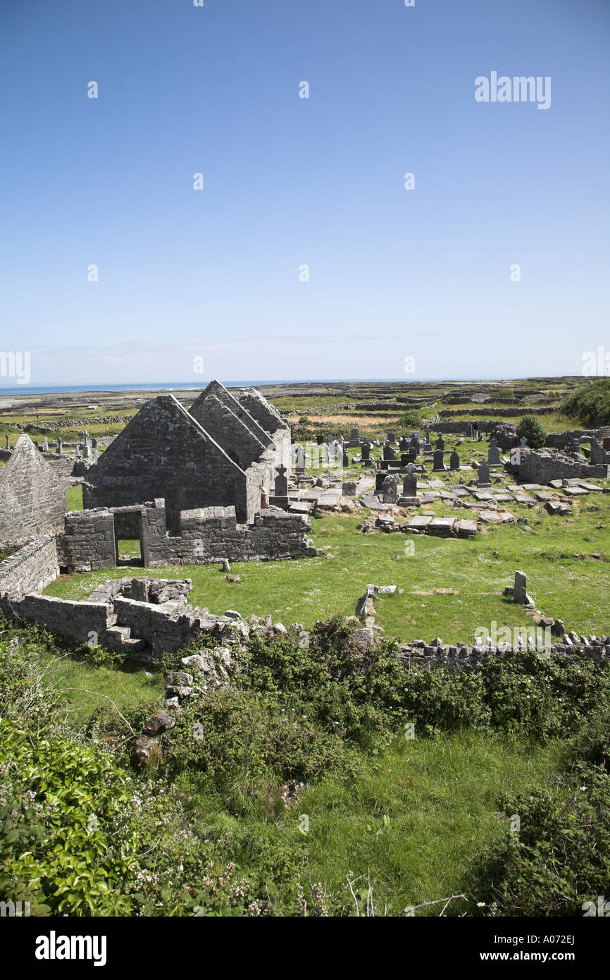 Ruined monastic church and graveyard, Inishmore, Aran Islands, Ireland ...